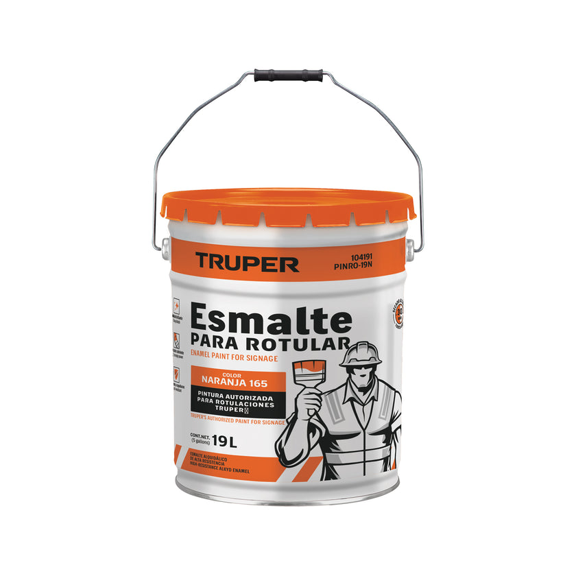 Pintura esmalte para rotular, naranja, cubeta 19 L, TRUPER | PINRO-19N ...